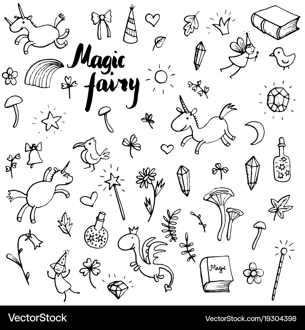 Whimsical Magic Doodle Set Royalty Free Vector Image