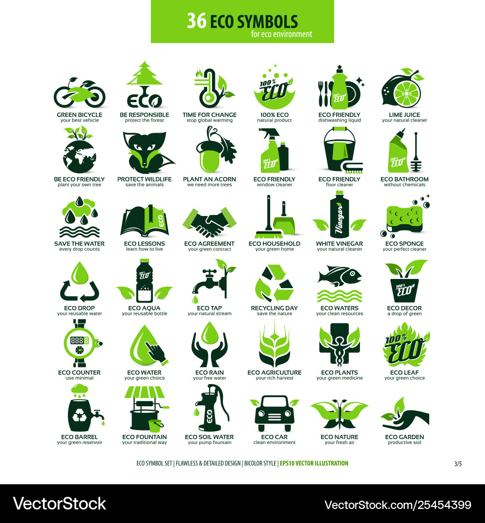 36 symbols for eco environment Royalty Free Vector Image