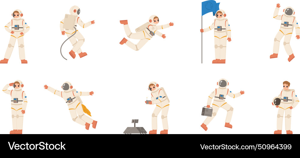 Cartoon astronauts cosmonauts wear space suit Vector Image
