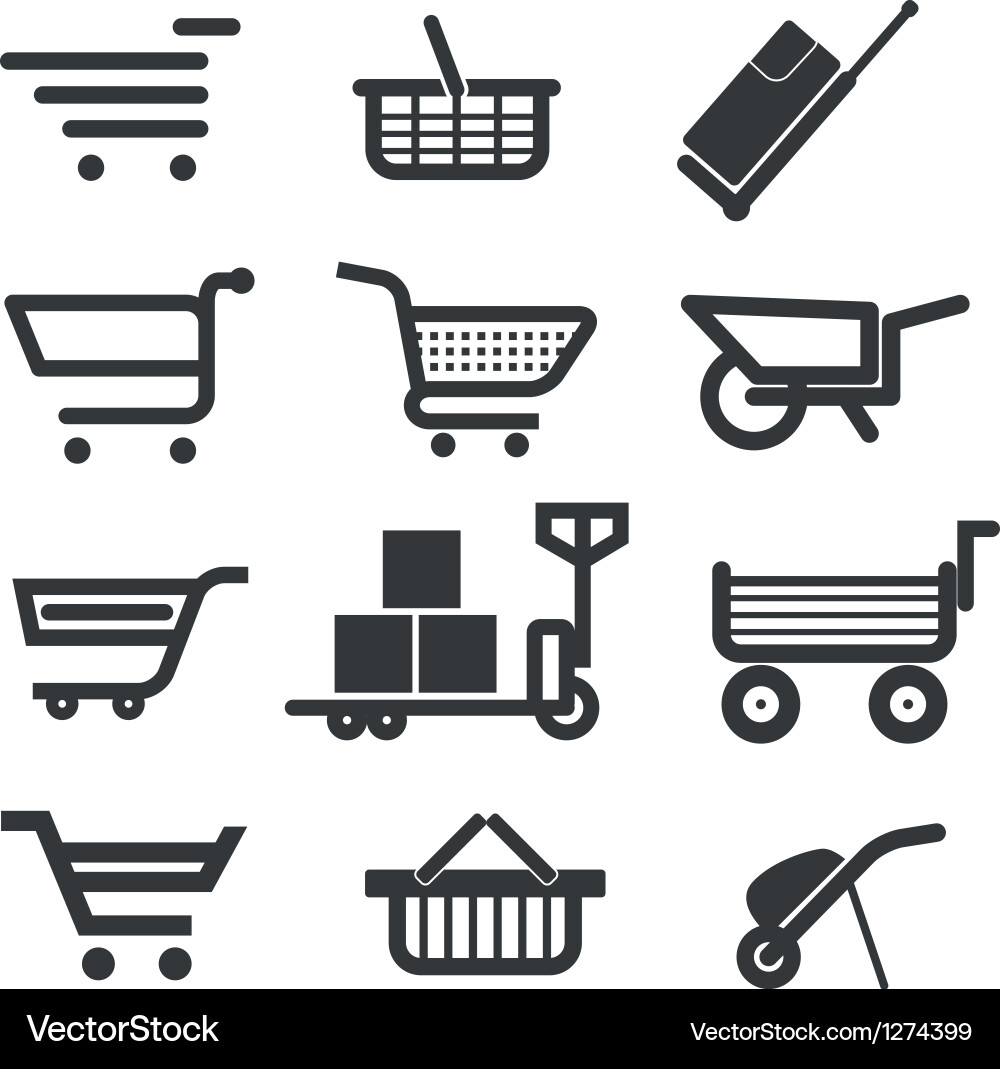 Collection of different trolleys and carts Vector Image