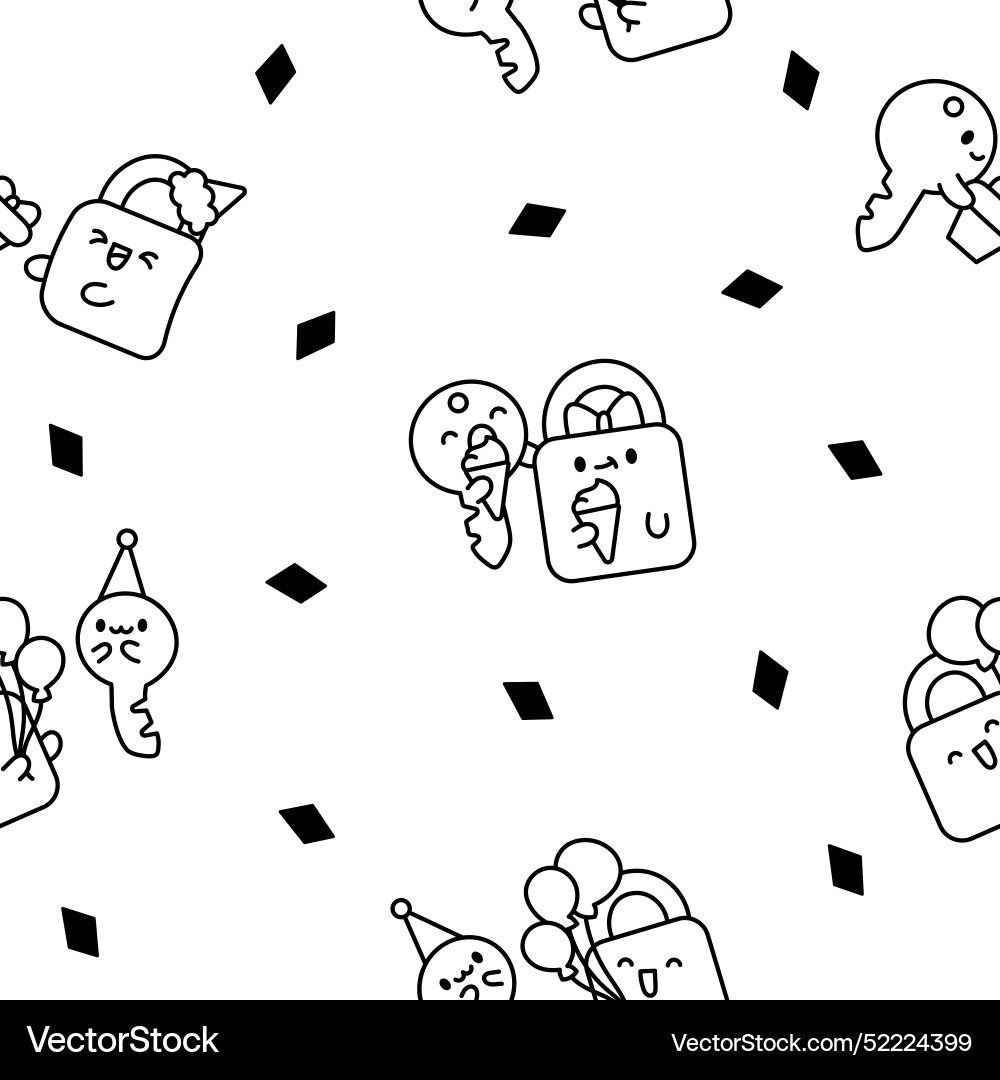 Cute kawaii padlock and key coloring page Vector Image