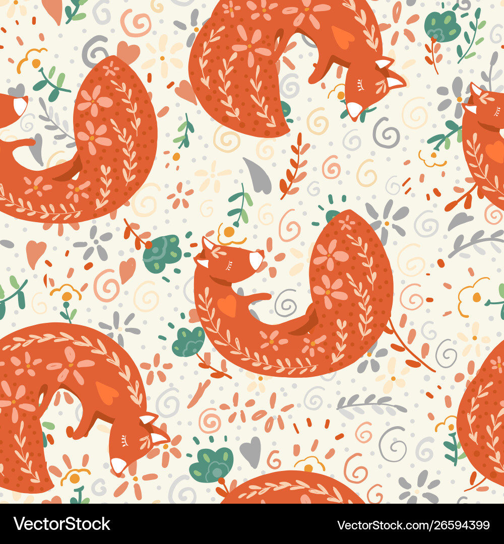 Fox seamless pattern Royalty Free Vector Image