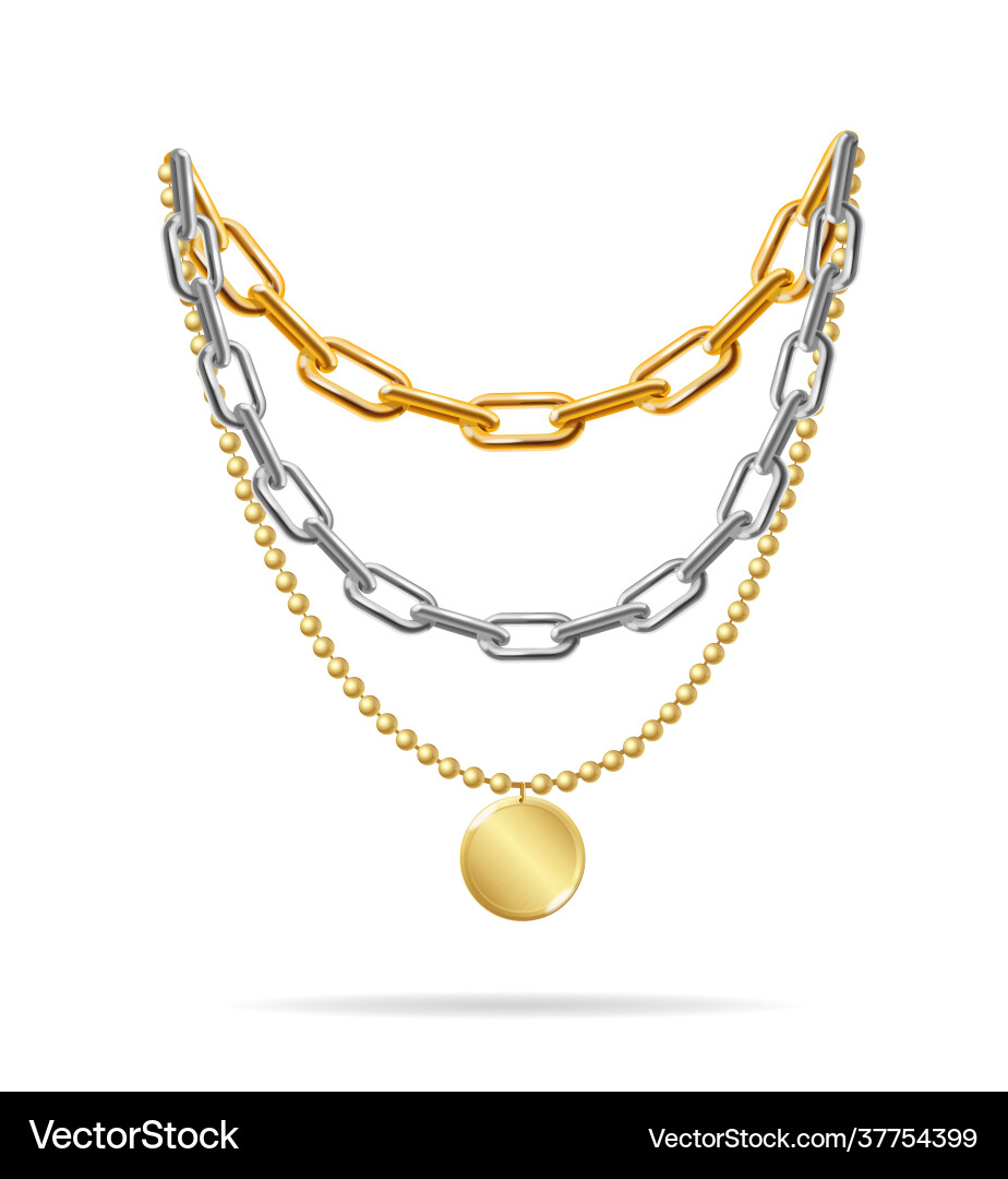 Realistic detailed 3d gold and silver chain set Vector Image