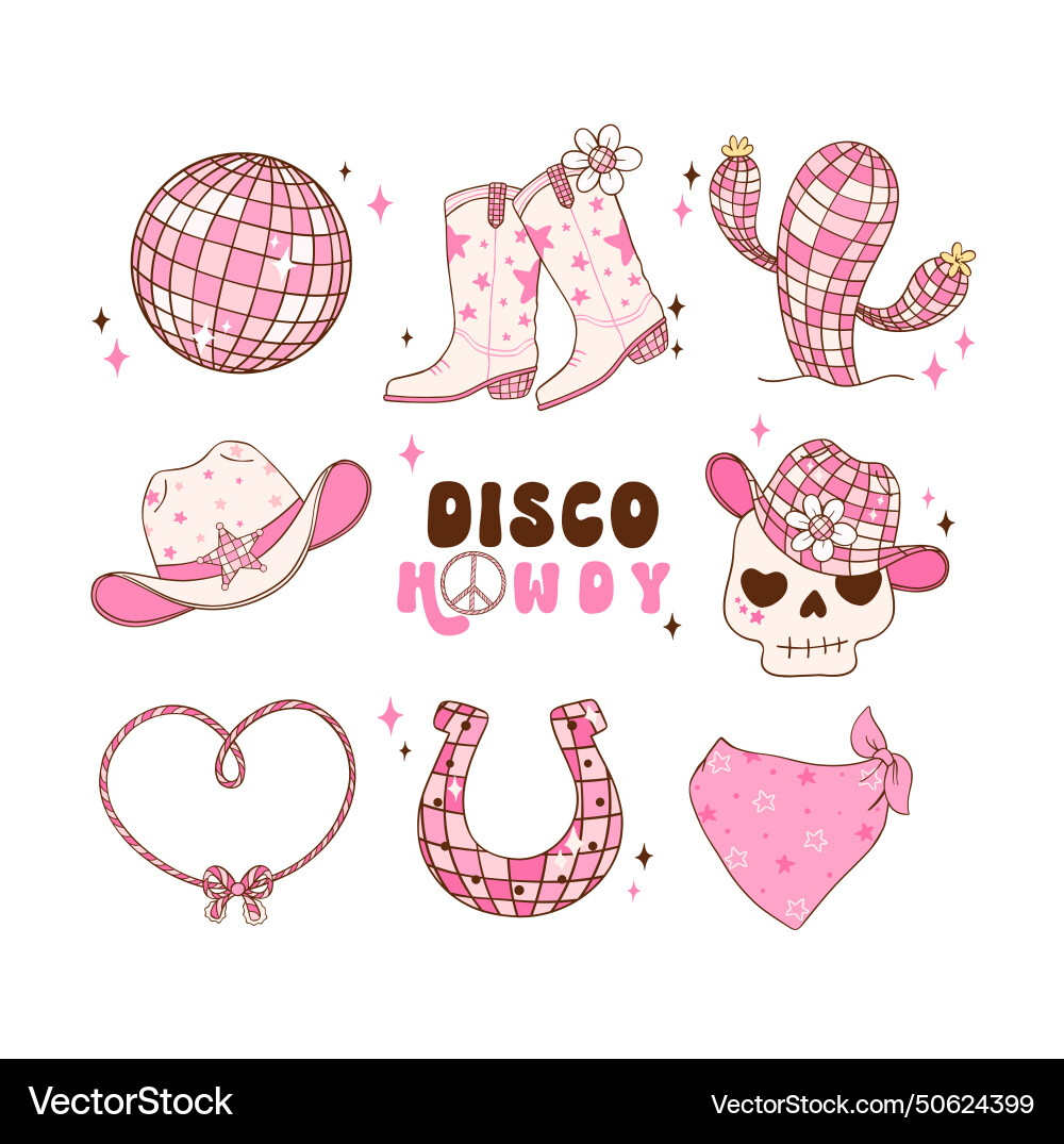 Retro Disco Cowgirl Elements Royalty Free Vector Image