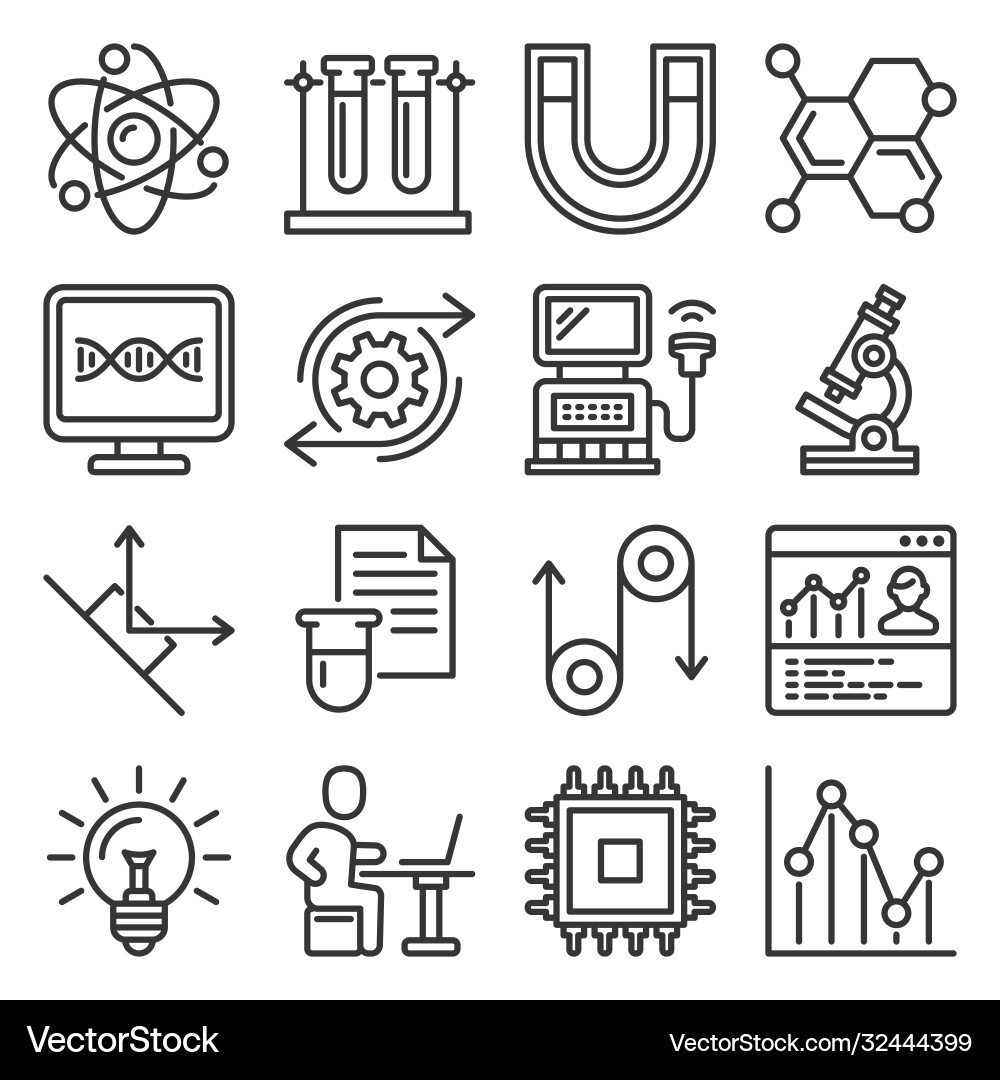 Science physics icons set on white background Vector Image