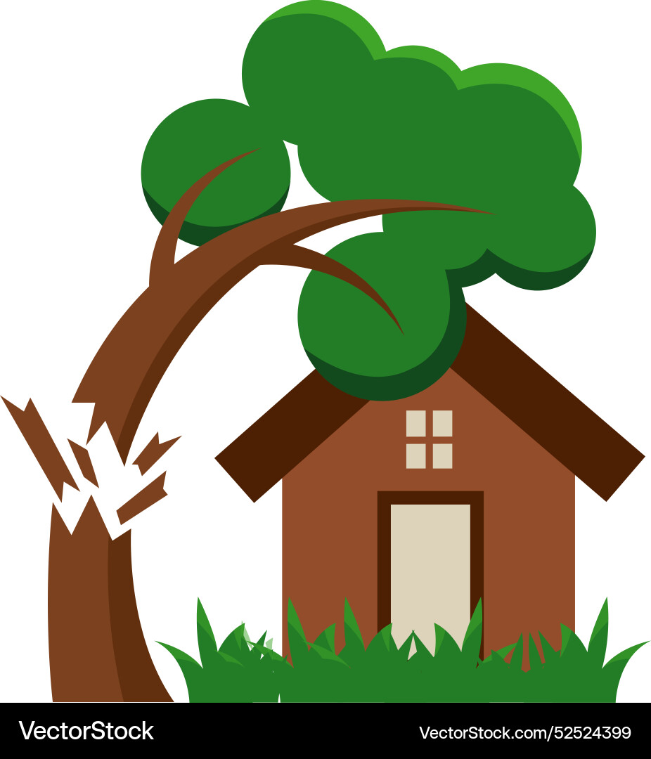 Storm wind broken tree fall on house Royalty Free Vector