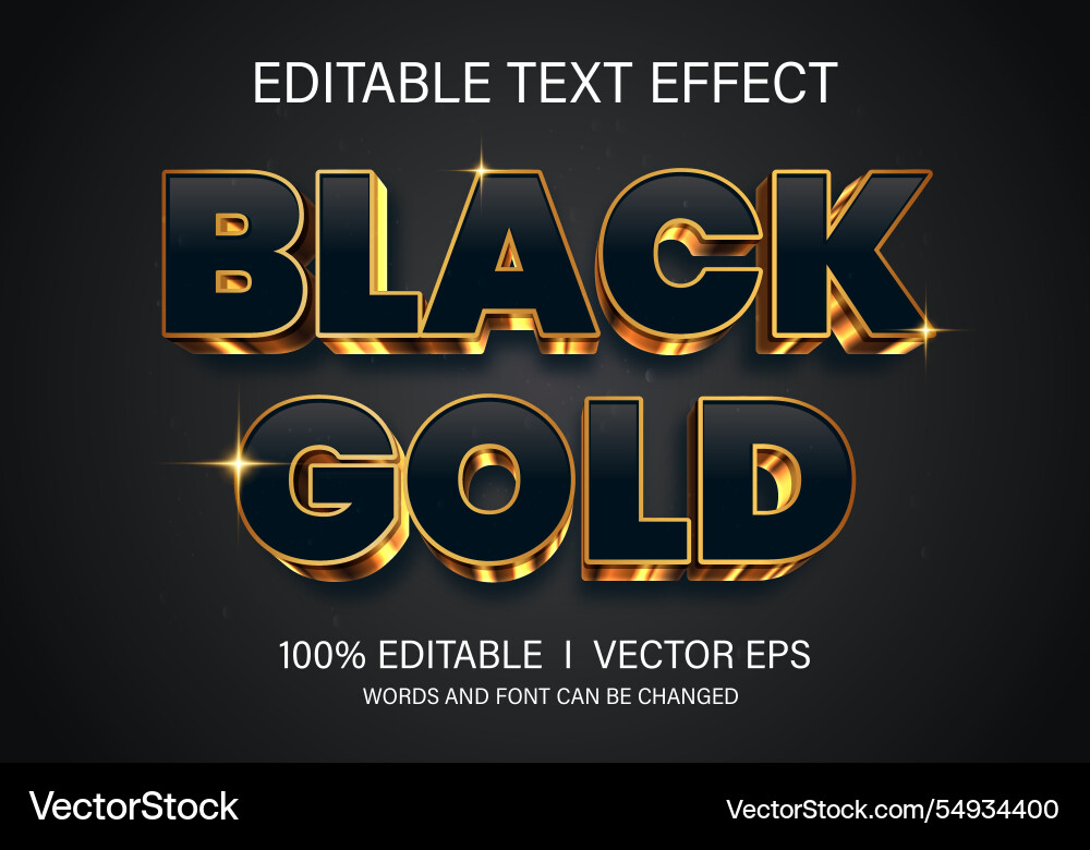 Black gold 3d text effect with modern style Vector Image