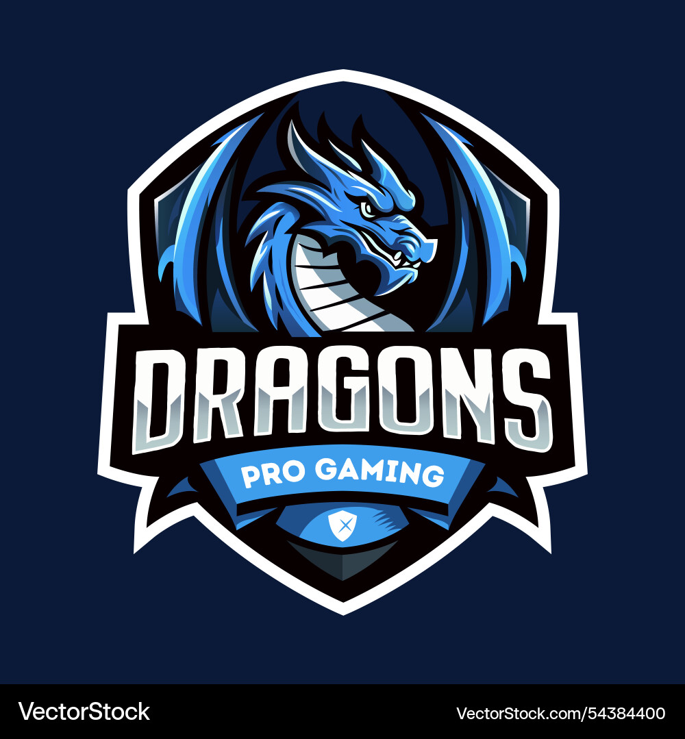 Esport logo blue dragon gaming design Royalty Free Vector