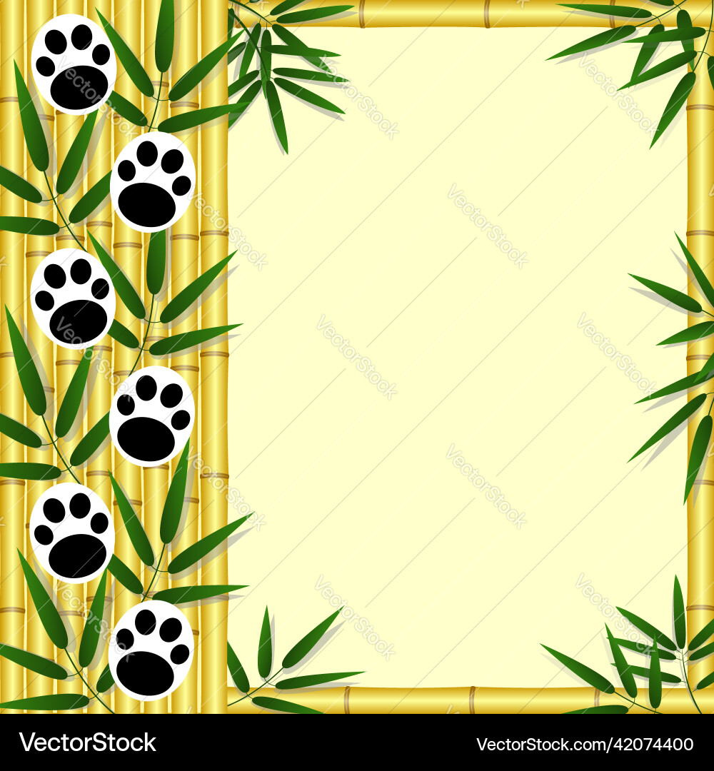 Natural frame with bamboo and panda paws Vector Image