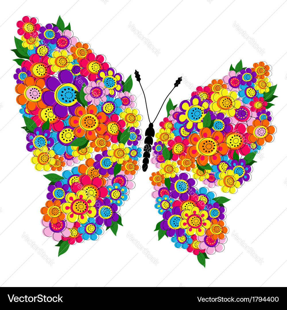 Spring bright floral butterfly Royalty Free Vector Image