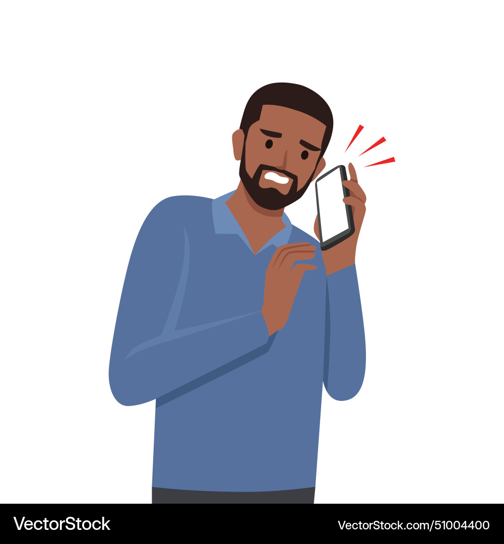 Young man scared talk on cellphone feel anxiety Vector Image