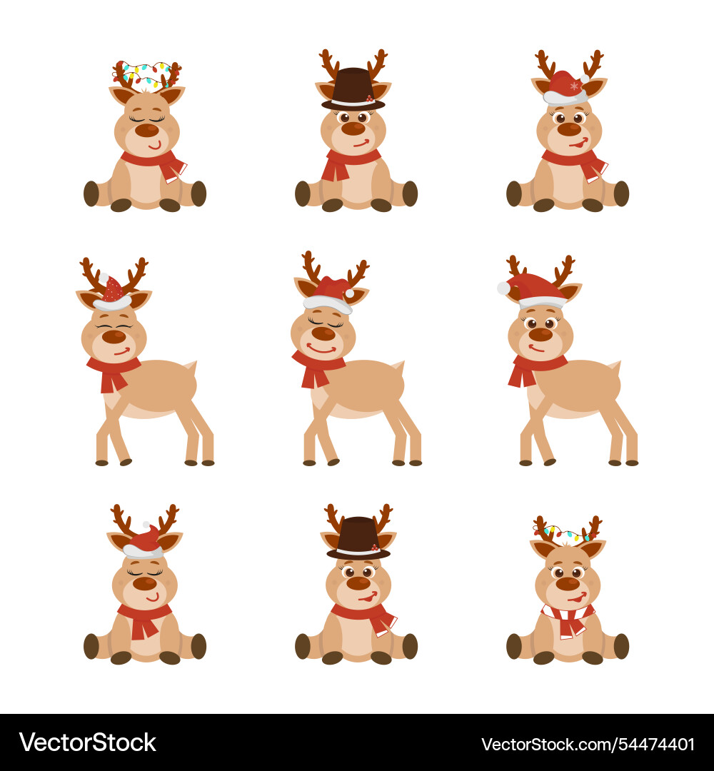Christmas reindeer character collection Royalty Free Vector
