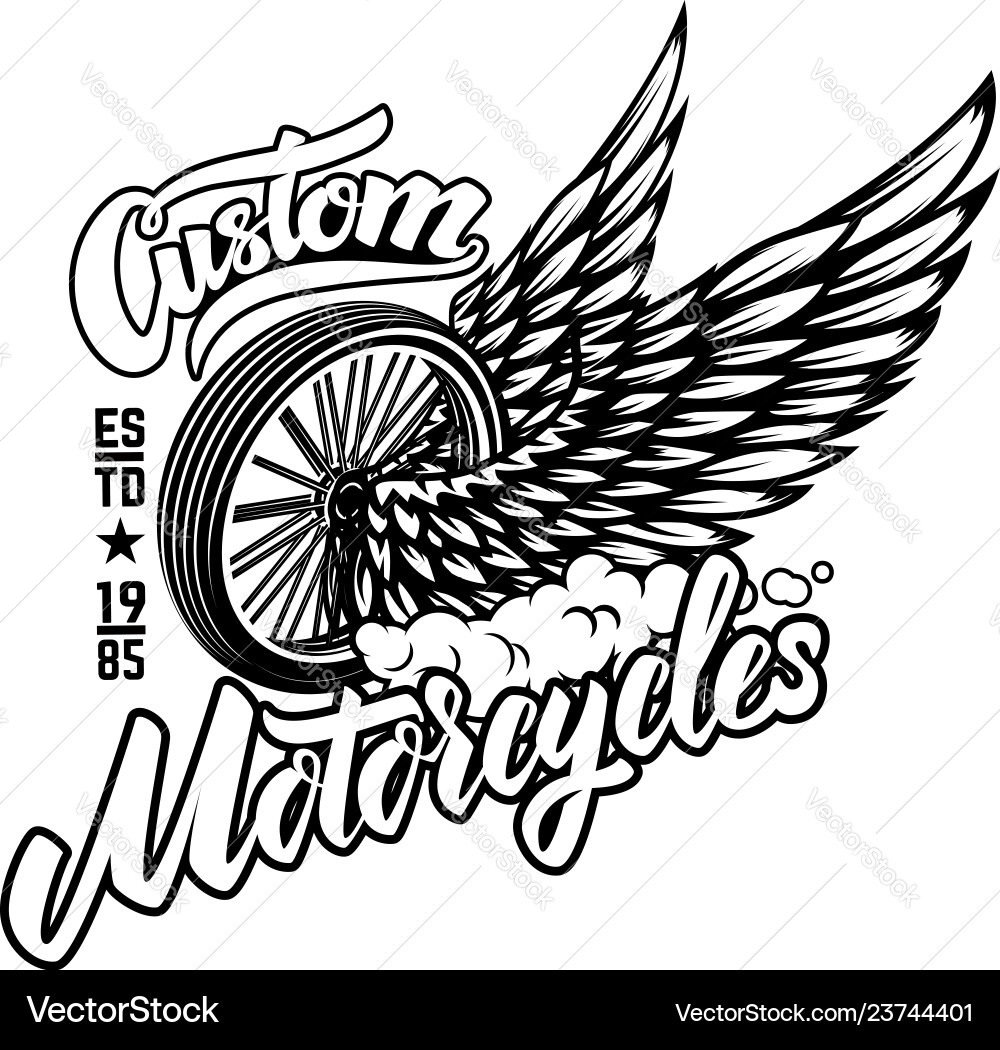 Custom motorcycles racer winged wheel design Vector Image
