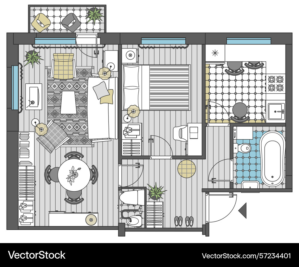 Floor plan with furniture interior in top view Vector Image
