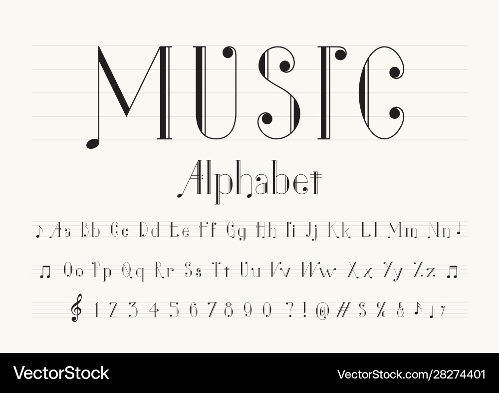 Music font Royalty Free Vector Image - VectorStock