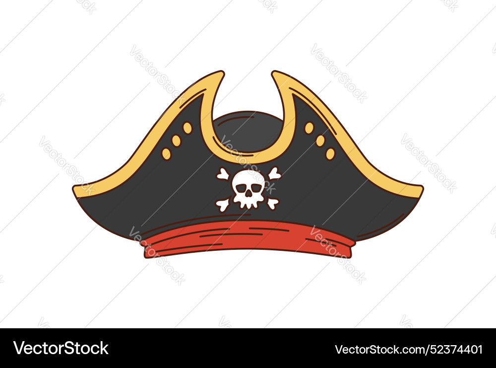 Pirate captain tricorn hat cartoon groovy cap Vector Image