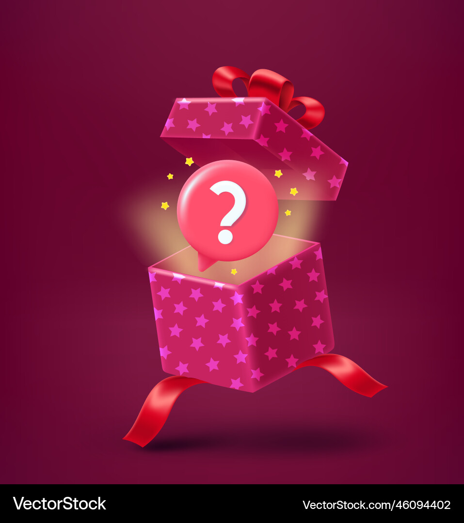 Open gift box with speech cloud and question mark Vector Image