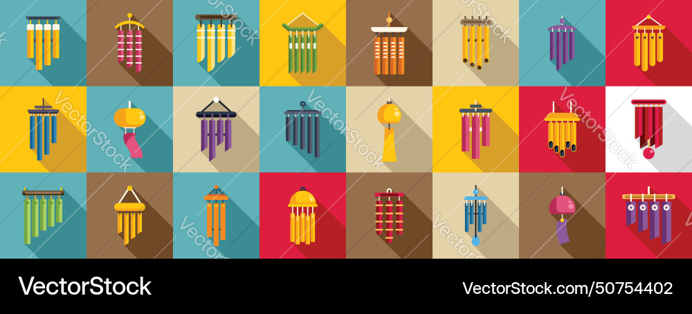 Wind chime icons set flat home wave sound Vector Image