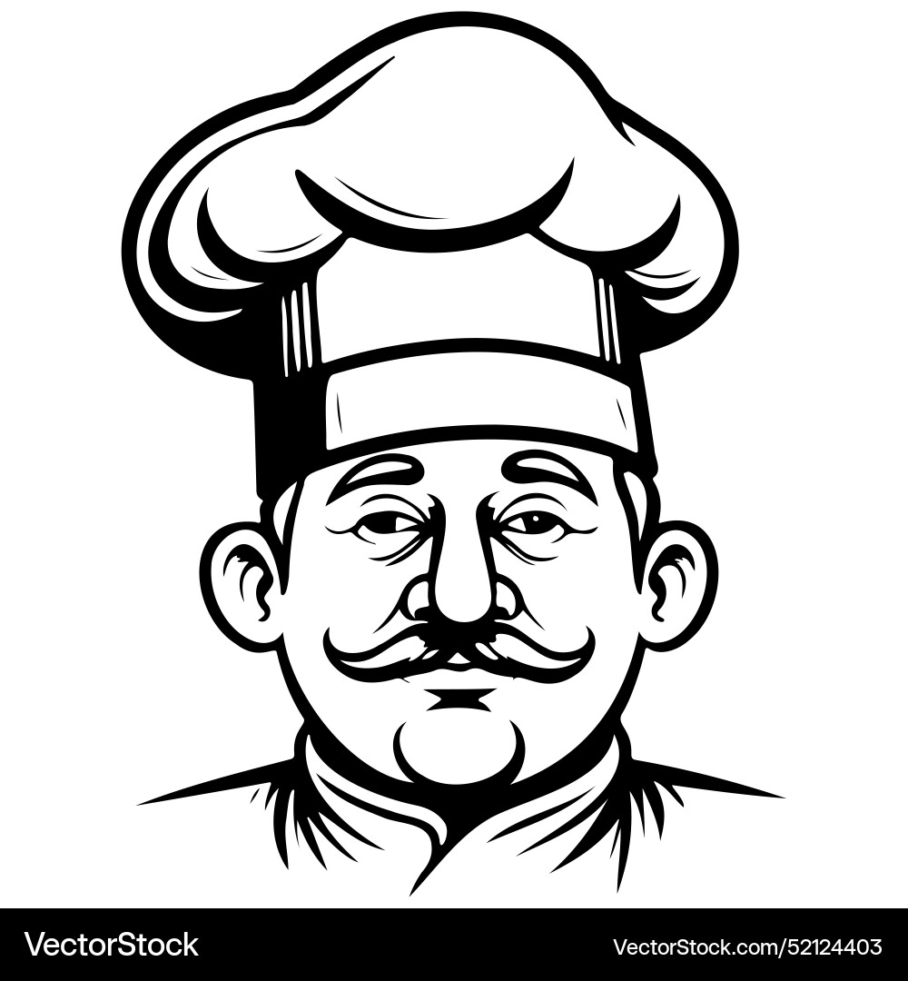 Black chef hat drawing realistic outline line Vector Image
