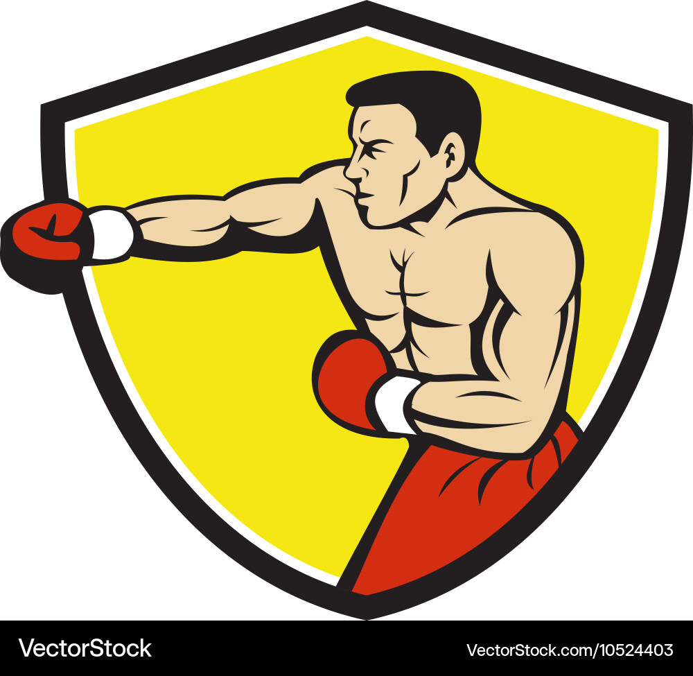Boxer jabbing punching crest cartoon Royalty Free Vector