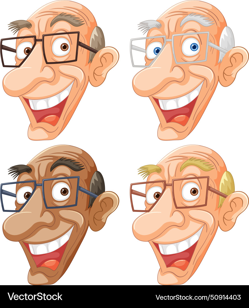 Four cartoon faces showing different expressions Vector Image