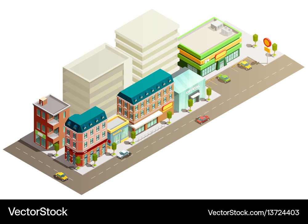 Isometric store buildings concept Royalty Free Vector Image