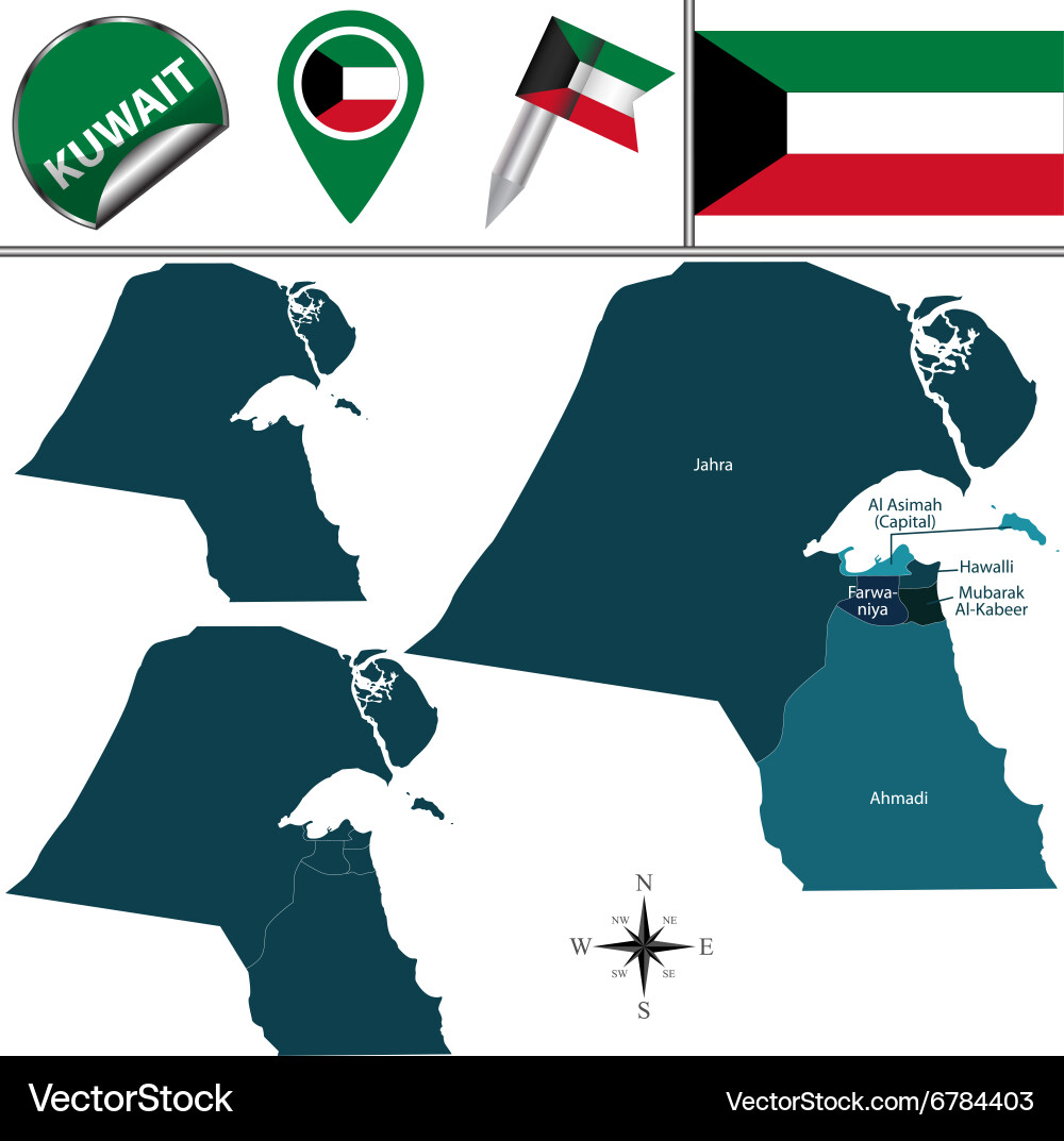 Kuwait Map - Governorates & Regions Royalty Free Vector