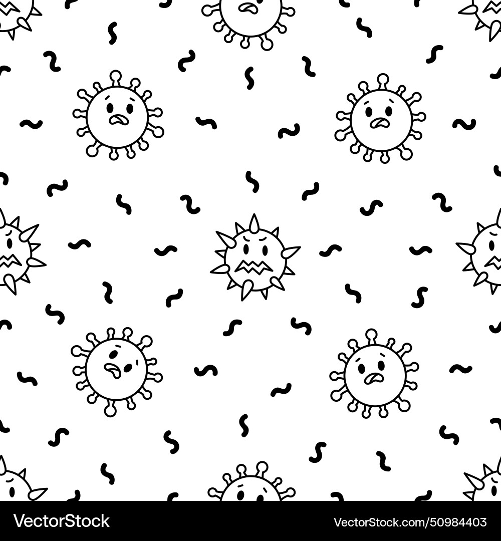 Viruses kawaii seamless pattern coloring page Vector Image