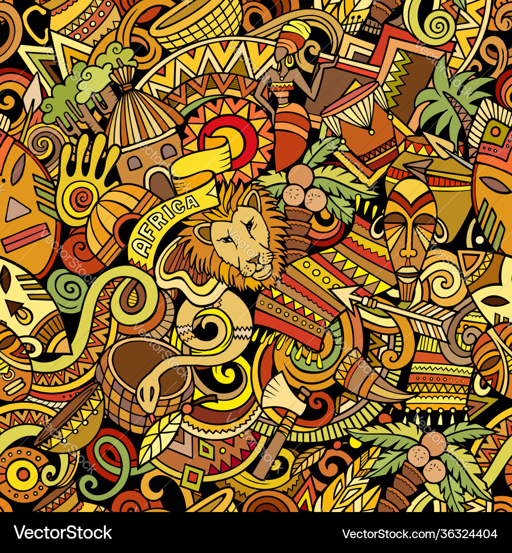 Cartoon doodles africa seamless pattern Royalty Free Vector