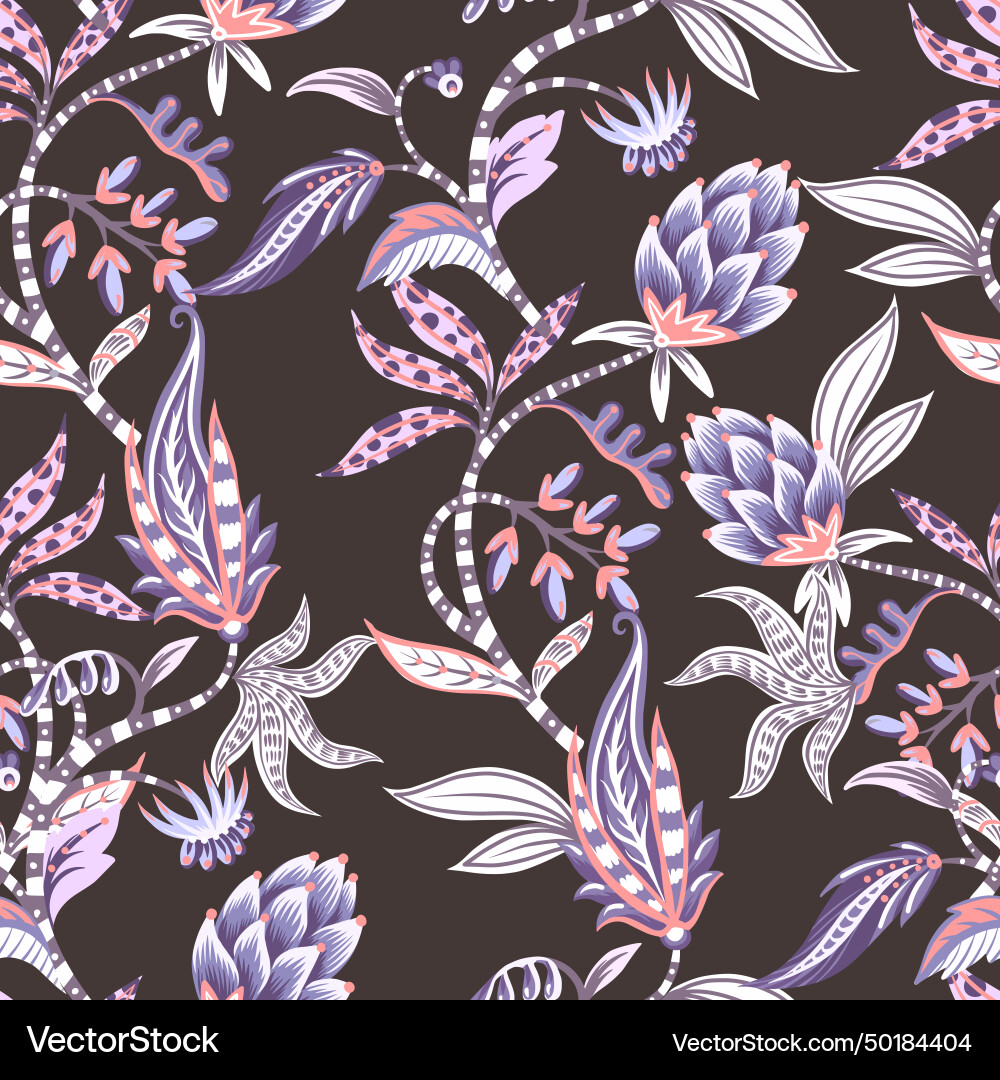 Chintz seamless pattern with flowers and leaves Vector Image