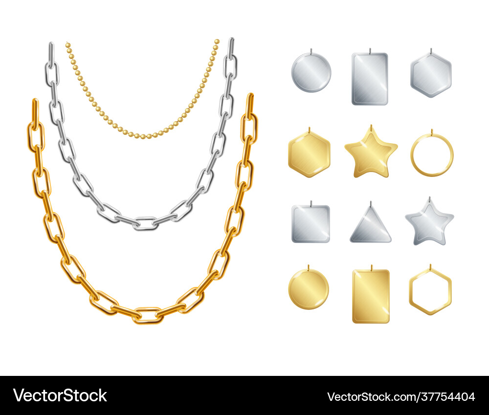 Realistic detailed 3d gold and silver chain Vector Image