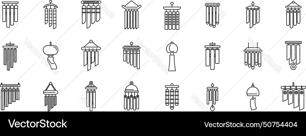 Wind chime icons set outline home wave Royalty Free Vector