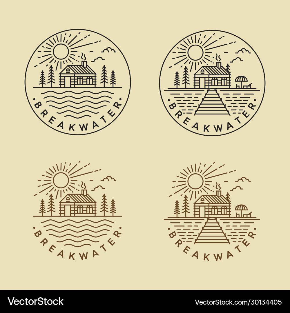 Cabin in lake mono line design logo Royalty Free Vector