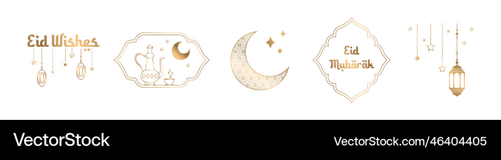 Golden collection for ramadan mubarak and eid al Vector Image