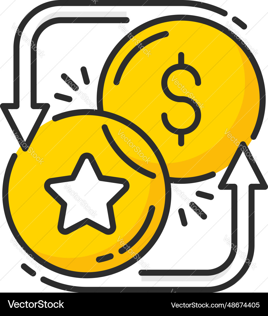 Loyalty point and money coins exchange icon Vector Image
