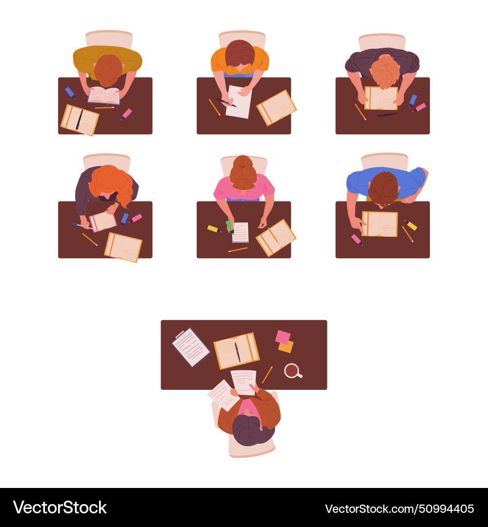 Students and teacher top view children sitting Vector Image