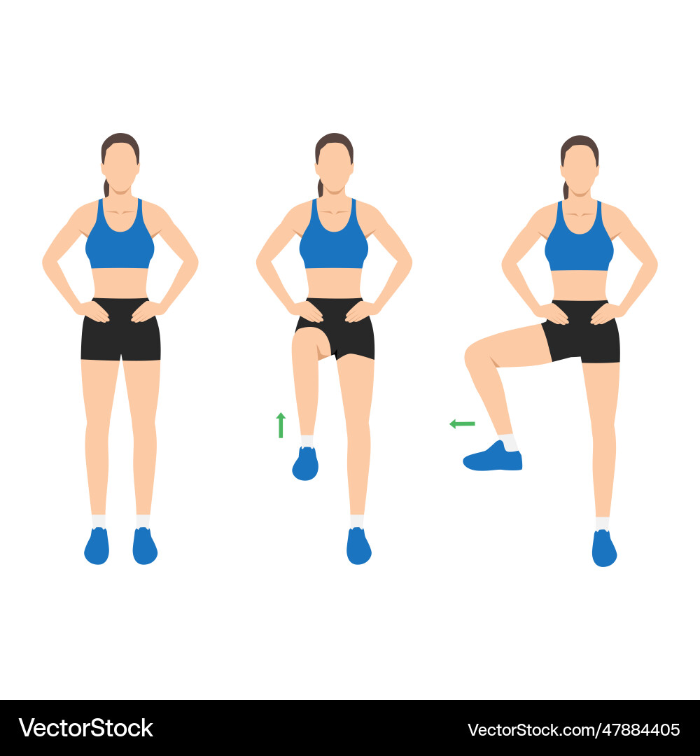 Woman doing exercise with single leg hip rotation Vector Image