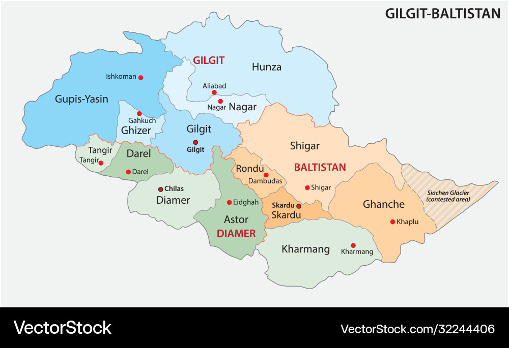 Administrative map gilgit-baltistan pakistan Vector Image