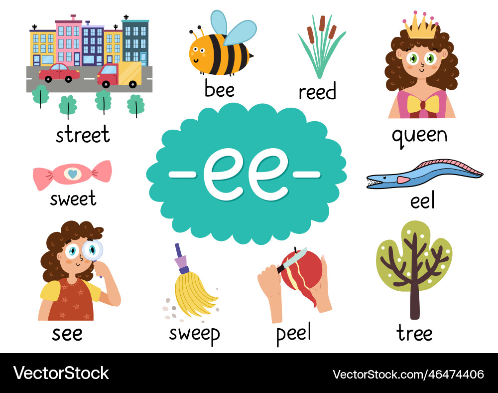 Ee Digraph Learning Poster Royalty Free Vector Image