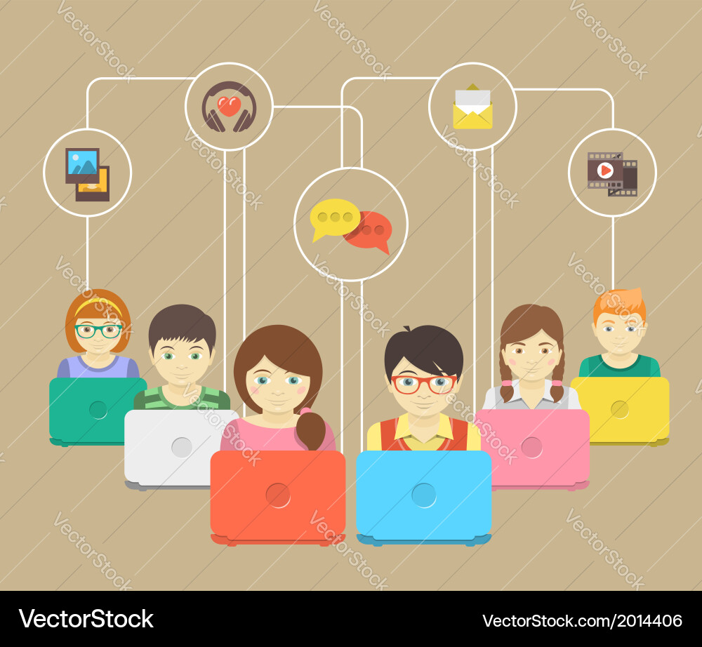 Kids and social networking Royalty Free Vector Image