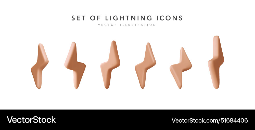 Set of 3d realistic lightning icons isolated Vector Image