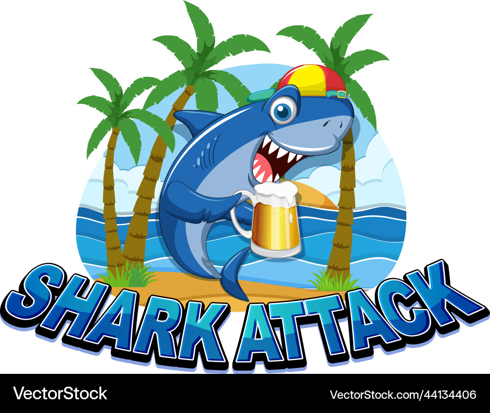 Shark attack icon with cute cartoon Royalty Free Vector