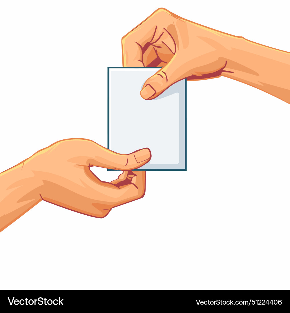 Two hands presenting blank card detailed cartoon Vector Image