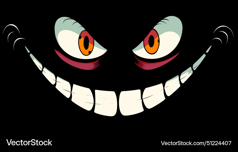 Creepy smile cartoon face red eyes menacing grin Vector Image Creepy smile cartoon face red eyes menacing grin Vector Image