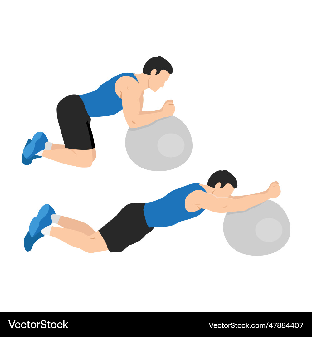 Man doing stability or swiss ball rollout Vector Image