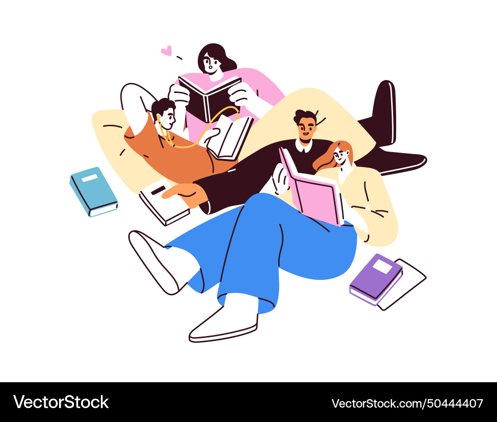 Reading books together readers bookworms Vector Image