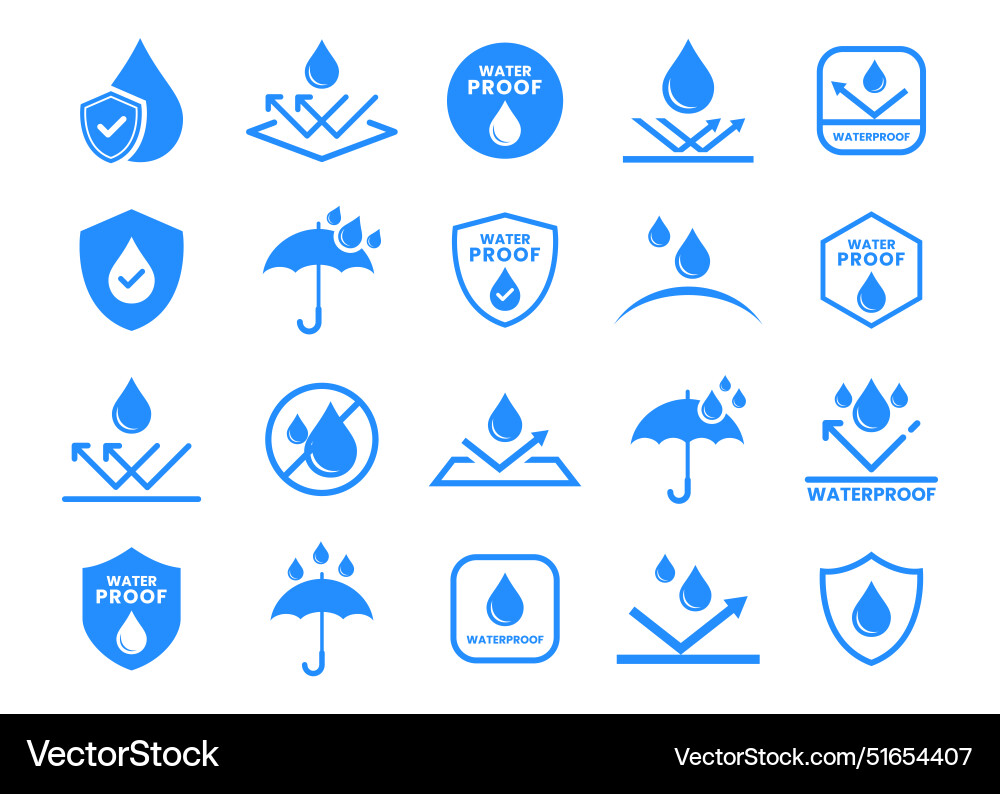 Waterproof icons set or water resistant Royalty Free Vector