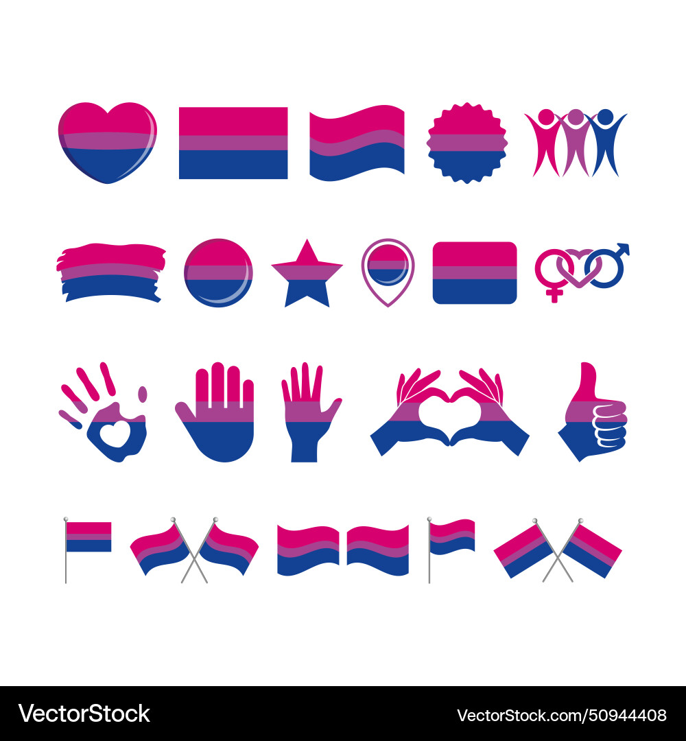 Bisexual pride flag and symbols many icon set Vector Image