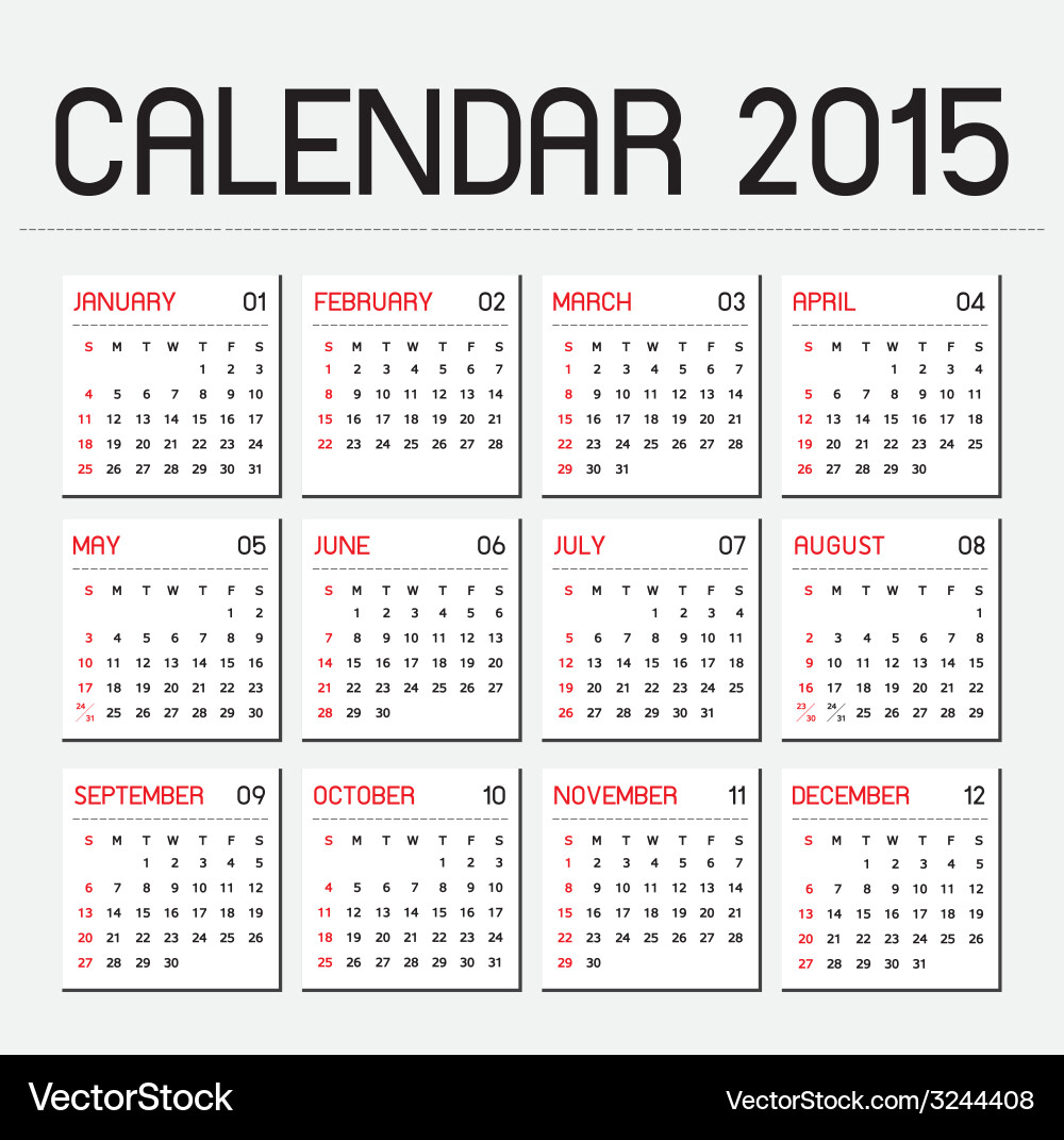 Calendar 2015 01 Royalty Free Vector Image - VectorStock