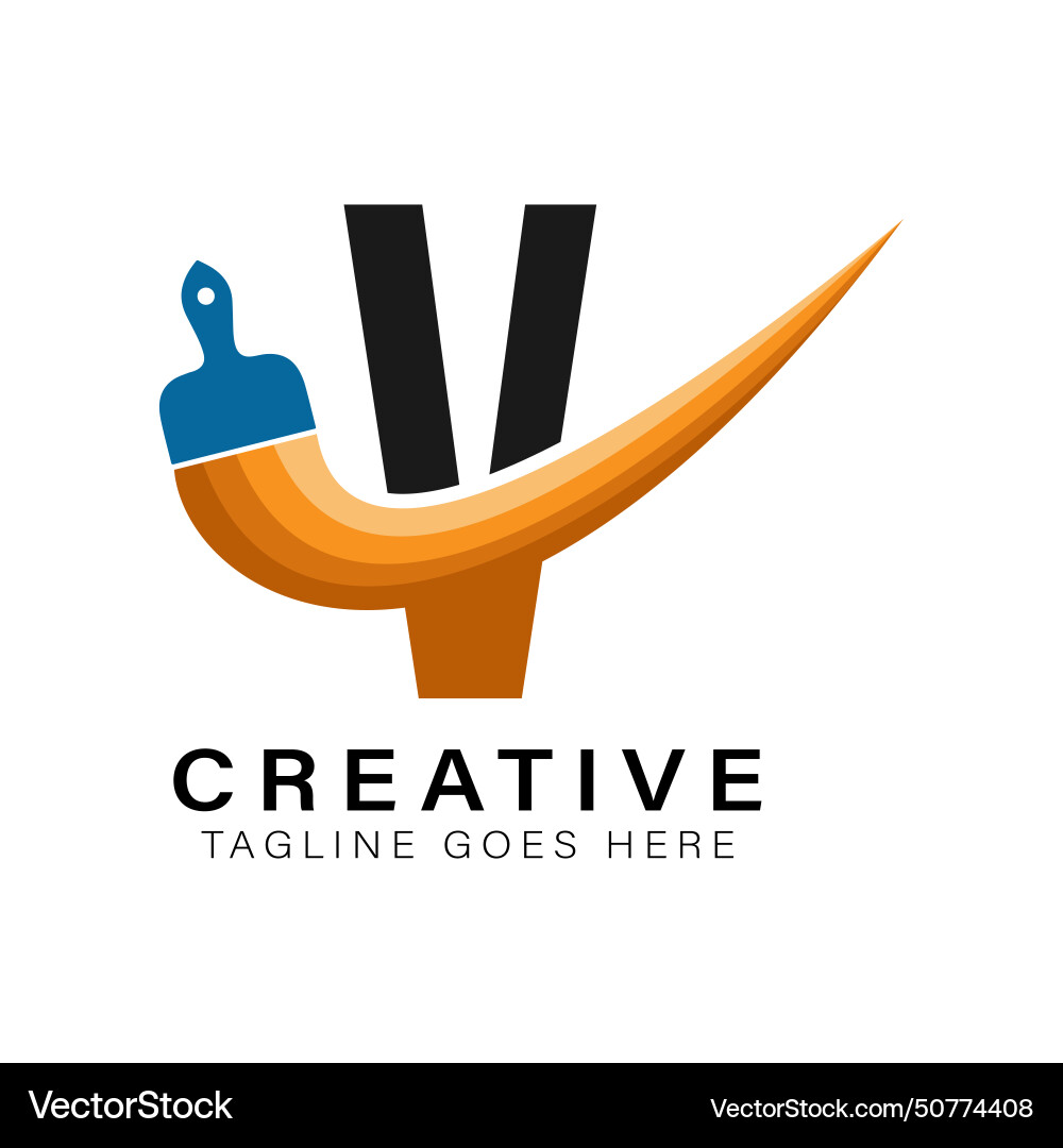 Letter v paint brush logo alphabet icon Royalty Free Vector